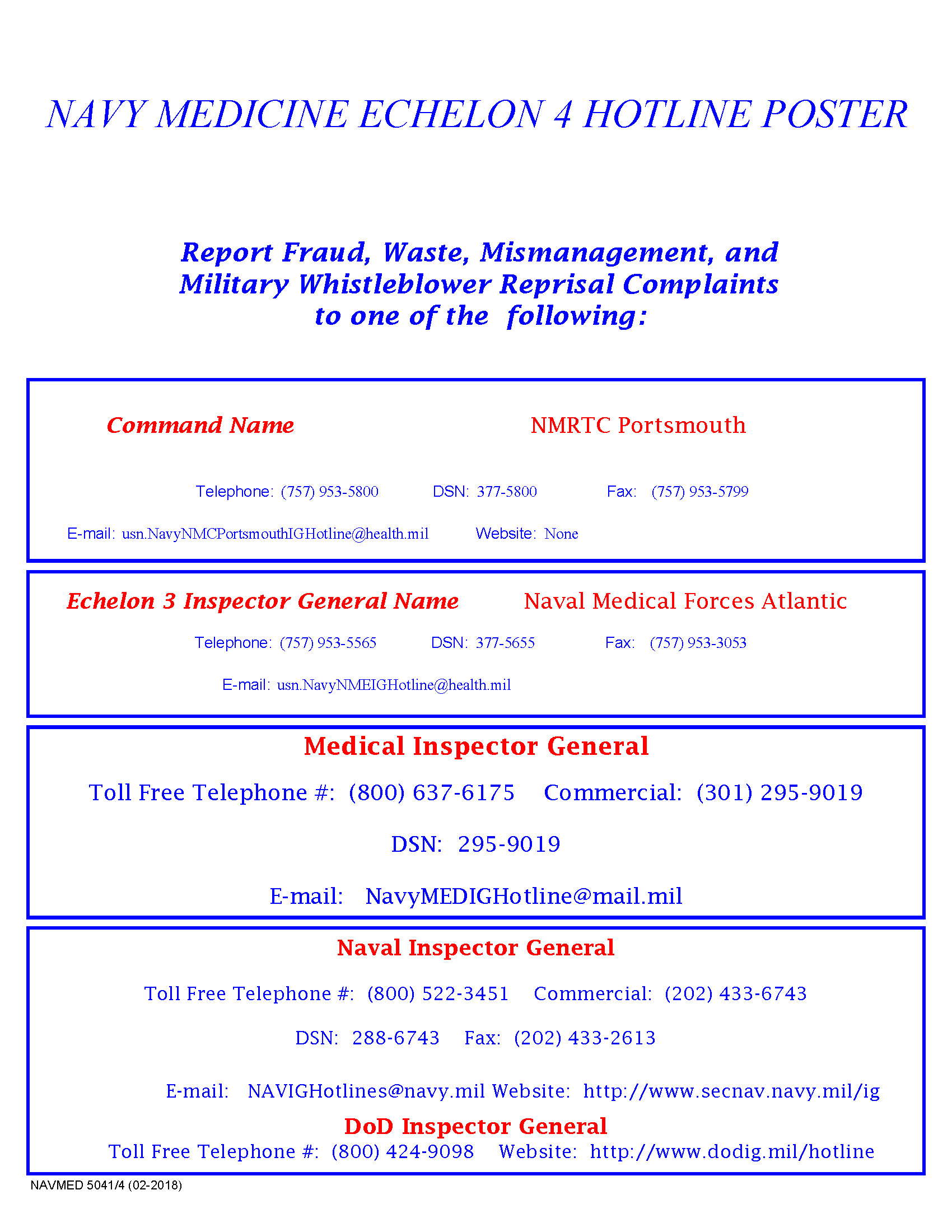 Naval Medical Center Portsmouth > About Us > Contact Us